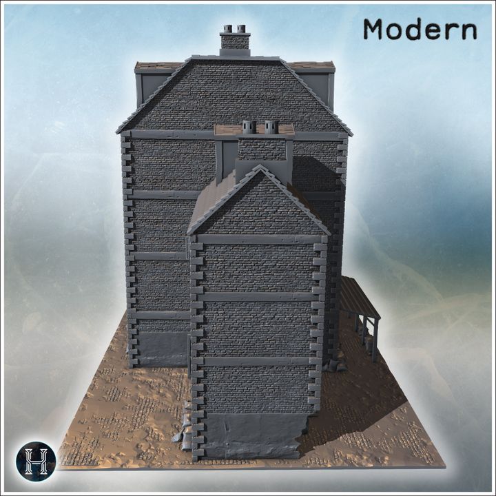 3D Printable Tall urban building with detailed stone facade, dormer ...