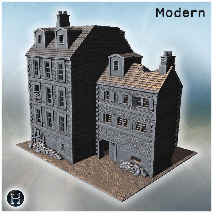 3D Printable Tall urban building with detailed stone facade, dormer ...