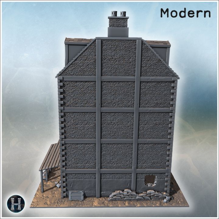 3D Printable Tall urban building with detailed stone facade, dormer ...