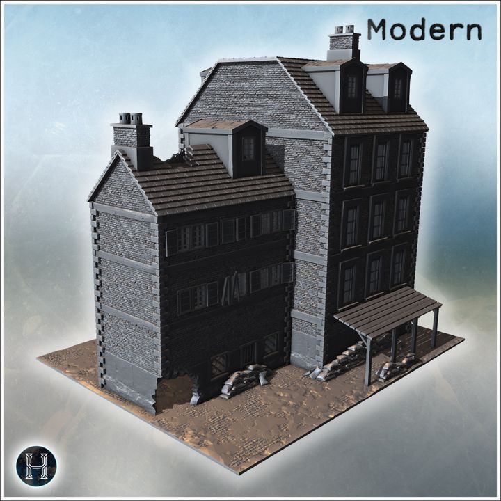 3D Printable Tall urban building with detailed stone facade, dormer ...