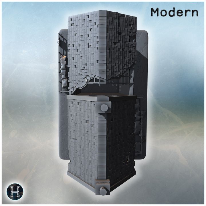 3D Printable Two damaged residential houses with wooden balcony ...