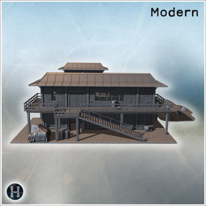 3D Printable Industrial checkpoint with wooden guard towers, sandbags ...