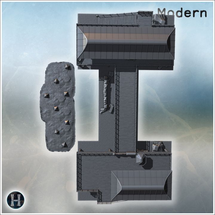 3D Printable Industrial checkpoint with wooden guard towers, sandbags ...