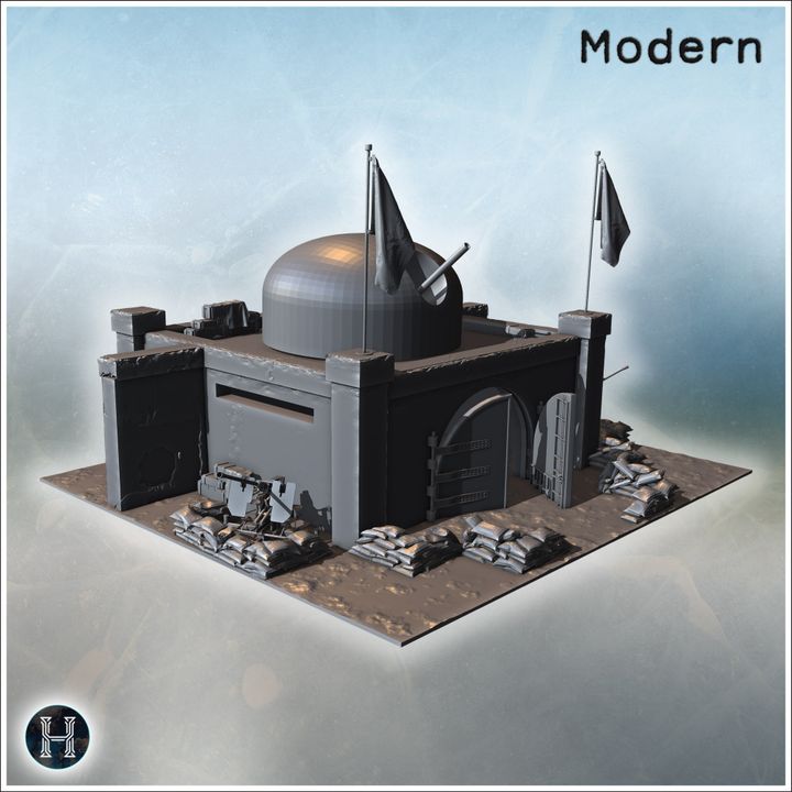 3D Printable Fortified concrete bunker with domed roof, heavy artillery ...