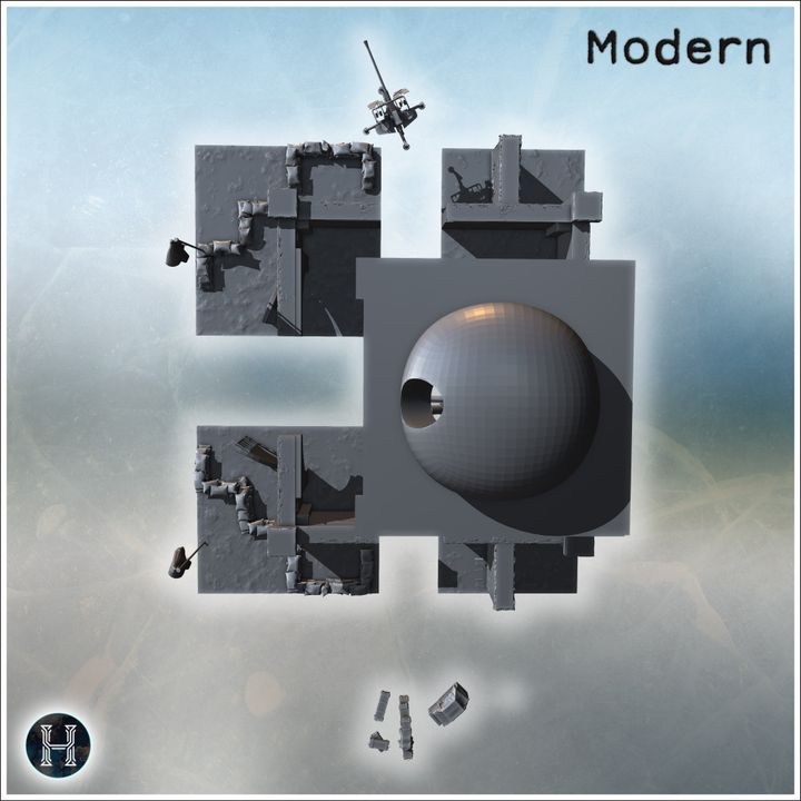 3D Printable Fortified concrete bunker with domed roof, heavy artillery ...