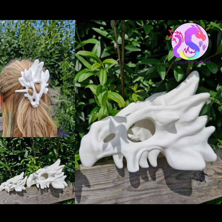 3D Printable Dragon Skull Decor and Hair Pin (Personal Use) by Sassiecat3d