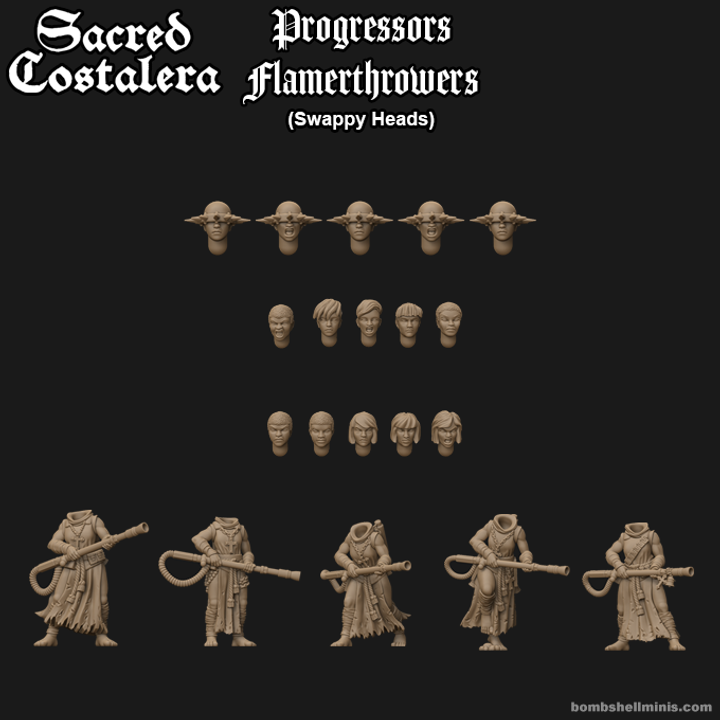 3D Printable Progressors with Flamethrowers by Bombshell Miniatures