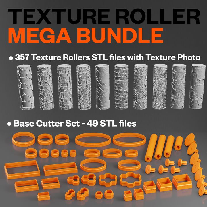 3D Printable Texture Rollers Mega Bundle + Base Cutter Set by STL Loot Factory