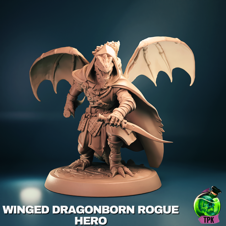 3D Printable Winged Dragonborn Rogue Hero by TPK Lab