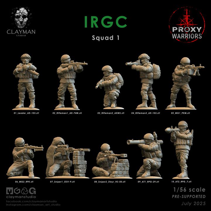 3D Printable IRGC Squad 1 – 1/56 scale by Clayman Studio