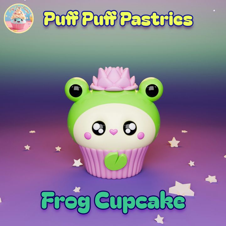 3D Printable Kawaii Frog Cupcake Chibi by Puff Puff Pastries