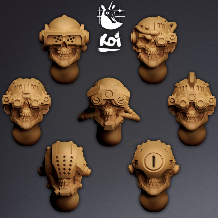 3D Printable Techno Priests - Miniature Heads by DennyKoi