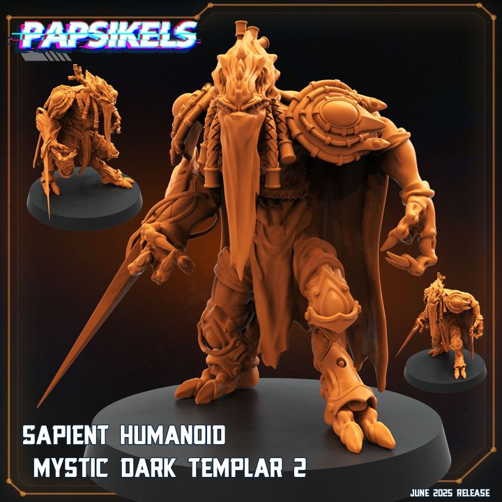 3D Printable SAPIENT HUMANOID MYSTIC DARK TEMPLAR by PAPSIKELS MINIATURES