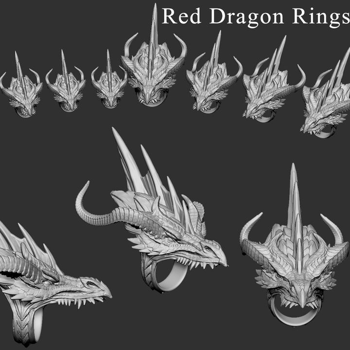 3D Printable Red Dragon Rings (Size 3-16 finger) by Mini Monster Mayhem