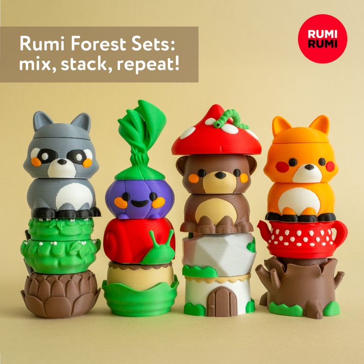 3D Printable Forest Stackable Rumi Blocks Set with Mandrake by Rumi-Rumi