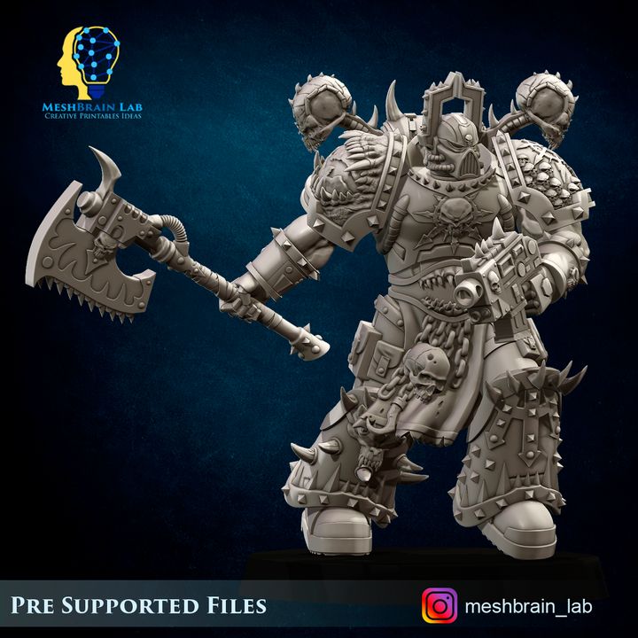 3D Printable Doom Marines - Chaos Berserker Mod 04 by MeshBrain Lab