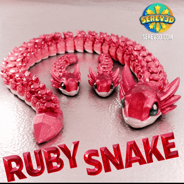3D Printable Ruby Snake - Articulated Flexi Snake - Keychain & Straw ...