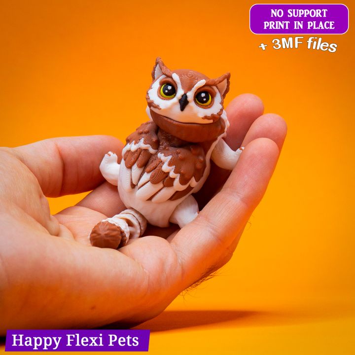 3D Printable OwlCat or Meowl the cute flexi toy (#75) by Happy Flexi pets
