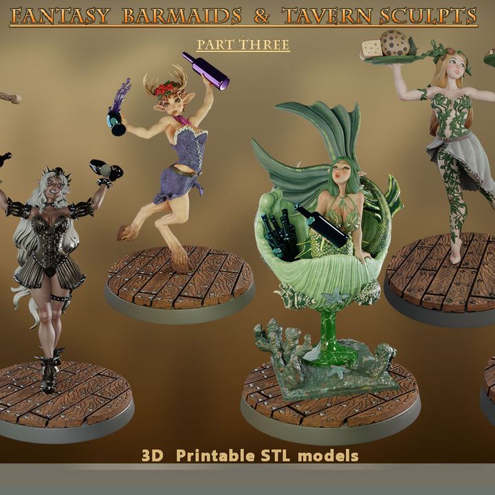 3D Printable Fantasy Bar with Fantasy Barmaids! (Part 3) Miniature STLs ...