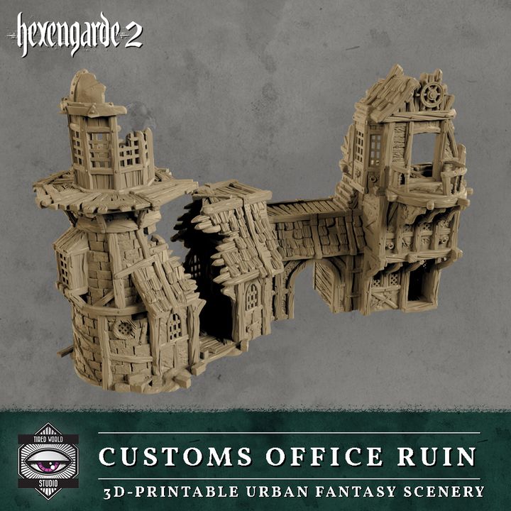 3D Printable Customs Office Ruin by Tired World Studio