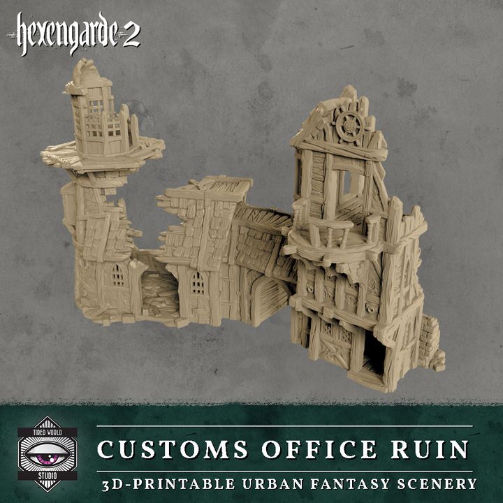 3D Printable Customs Office Ruin by Tired World Studio