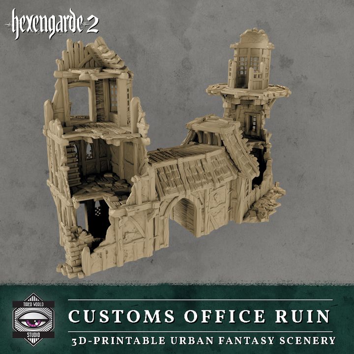 3D Printable Customs Office Ruin by Tired World Studio