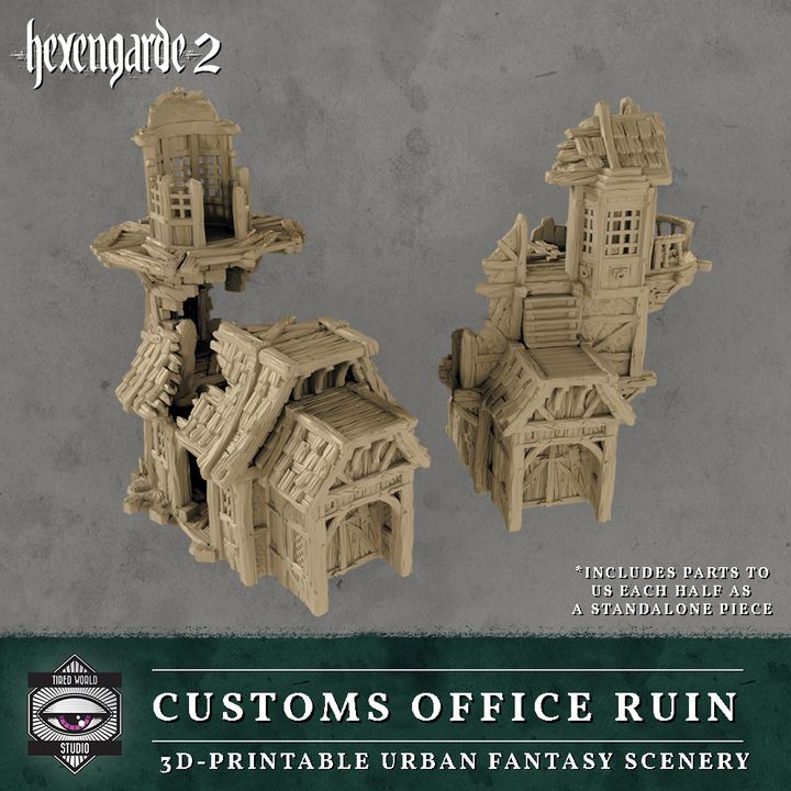 3D Printable Customs Office Ruin by Tired World Studio