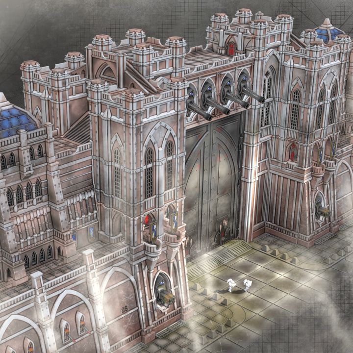 3D Printable Concretium titan defense wall - gate by LumosMiniatureTerrain