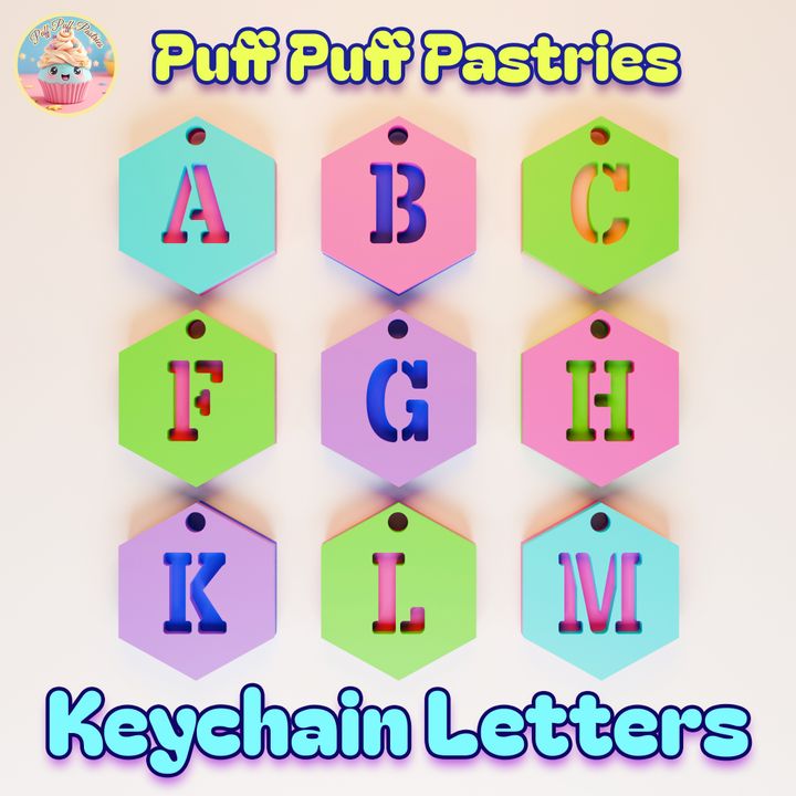 3D Printable Hexagonal Keychain Letters STL Bundle Set Pack by Puff ...