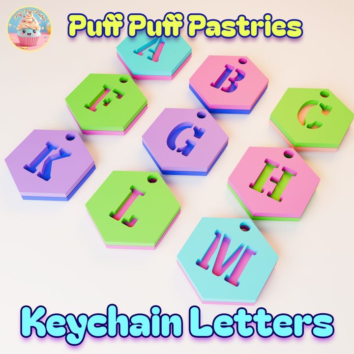 3D Printable Hexagonal Keychain Letters STL Bundle Set Pack by Puff ...
