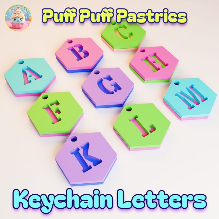 3D Printable Hexagonal Keychain Letters STL Bundle Set Pack by Puff ...