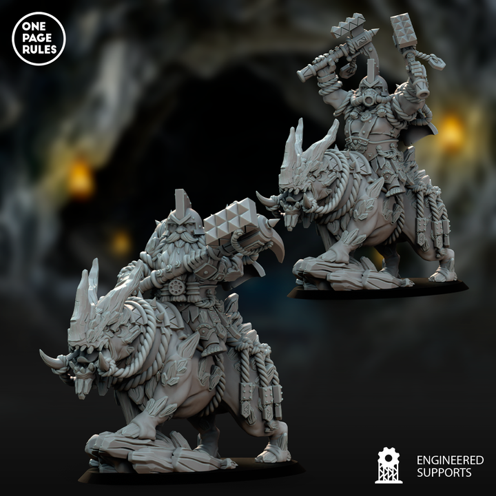 3D Printable Berserker Lord on Coal Beast - Dwarves by One Page Rules