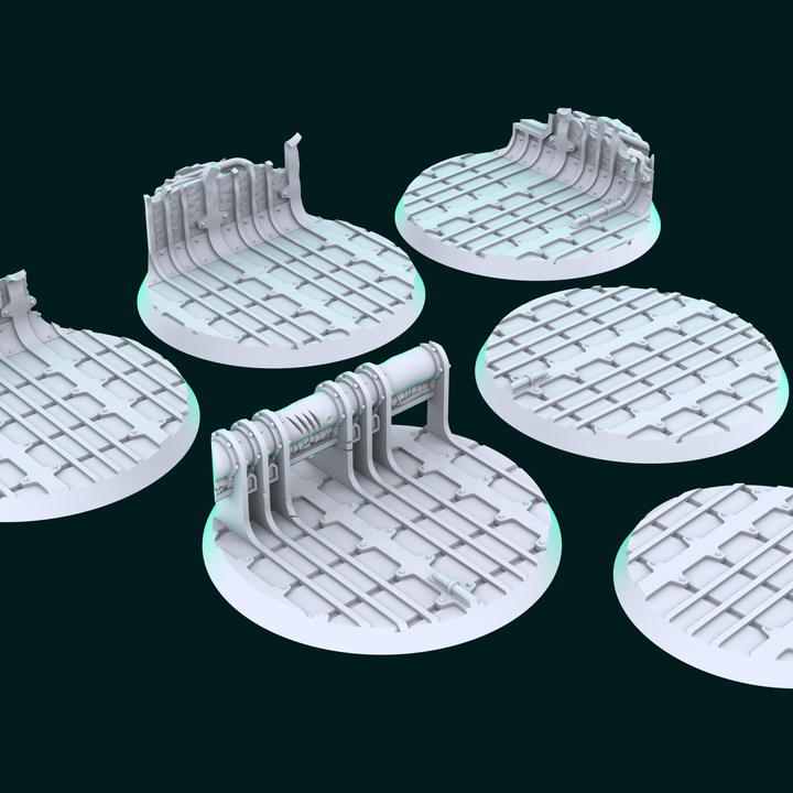 3D Printable Tech Ruins Sculpted Bases (60mm) by Orac