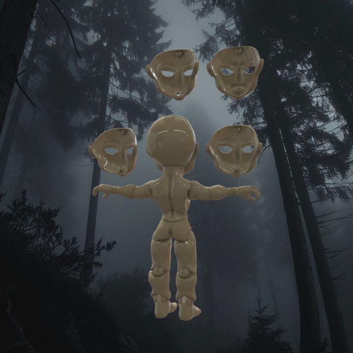 3D Printable 33cm Male chibi BJD Doll Magnetic 5 Faces Hands by david ...