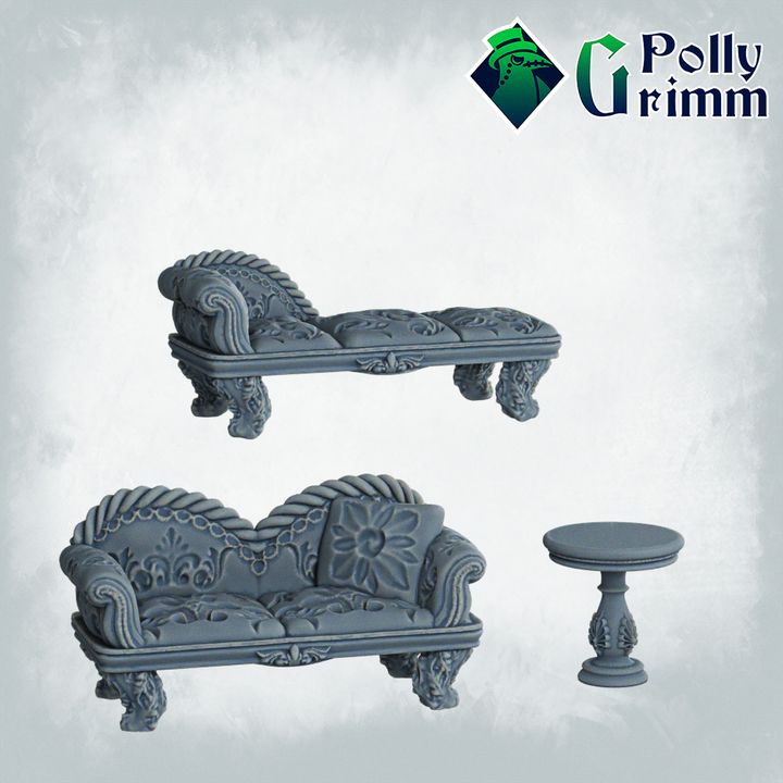 3D Printable Tabletop miniature terrain. Luxurious furniture, sofa ...