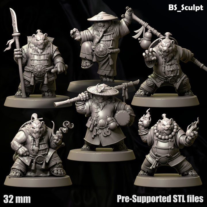 3D Printable Panda Squad 6 miniatures 32 mm by BS-Sculpt Bulat