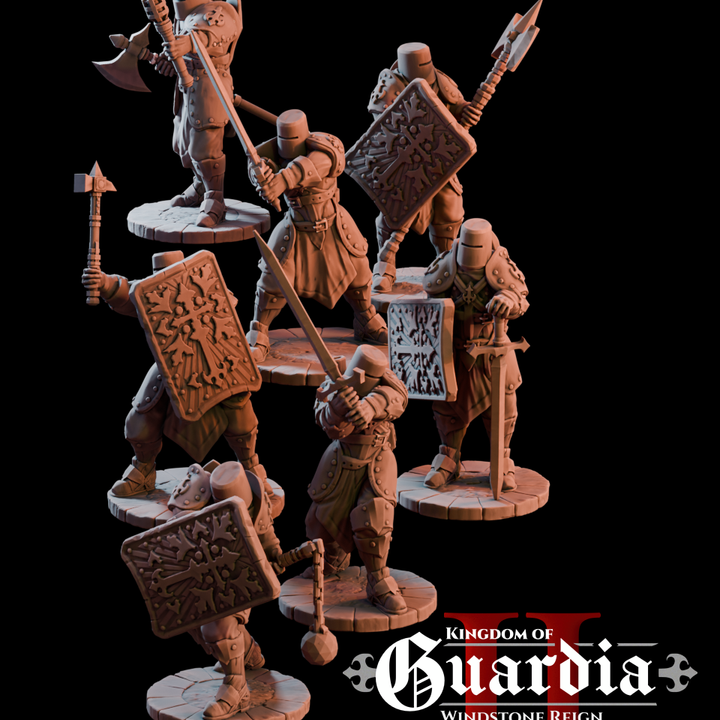3D Printable Kingdom of Guardia 2 - Heavy Guards by Dalla Croce Studios