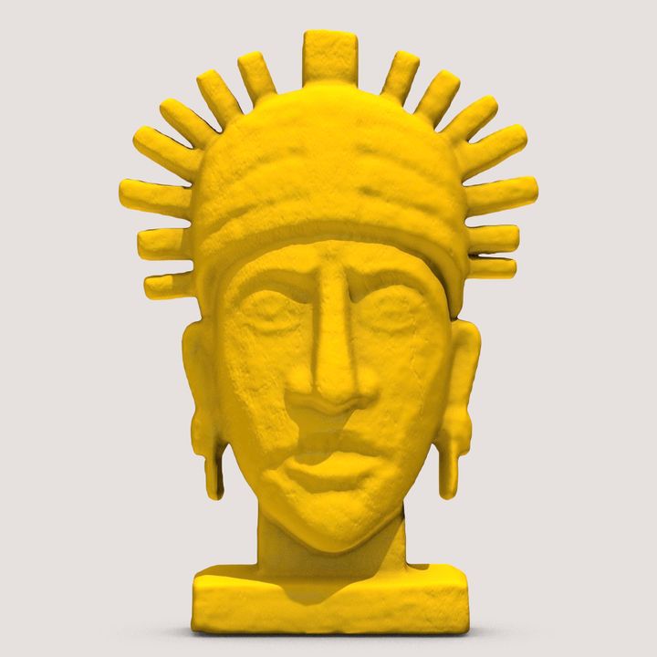 3D Printable Aztec Stone Head Sculpture by 1xMerch