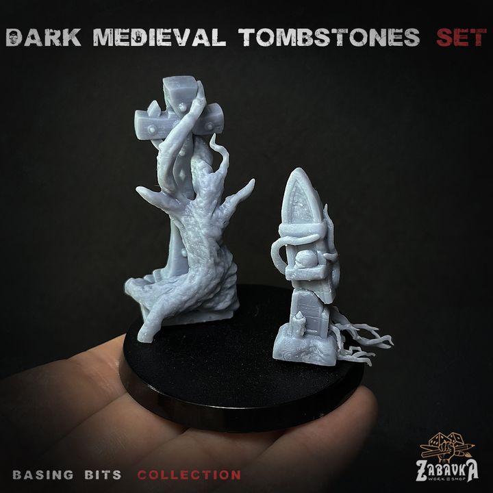 3D Printable Dark Medieval Tombstones - Basing Bits by Zabavka Workshop