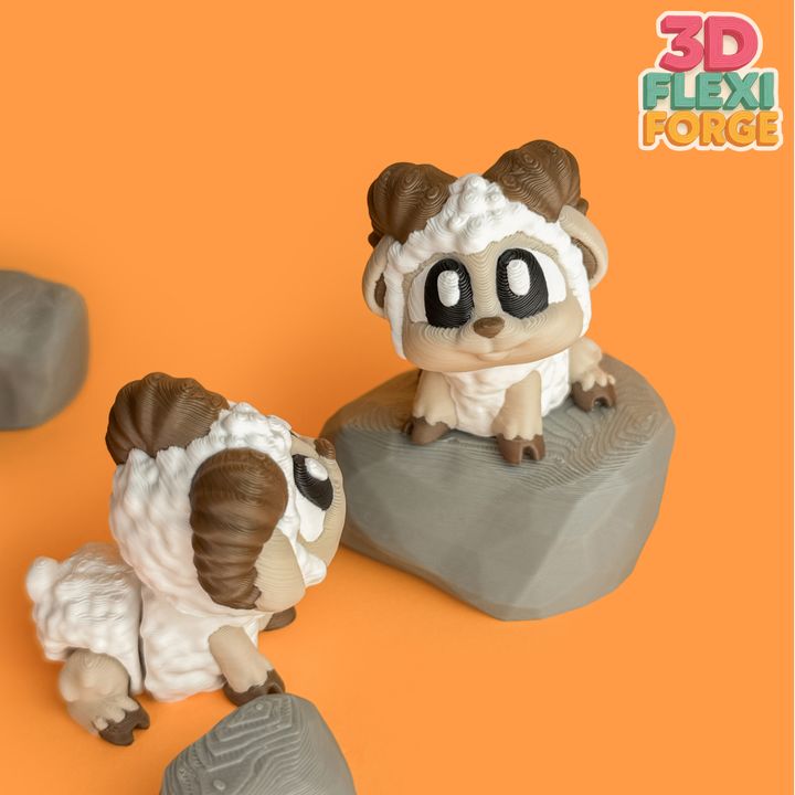 3D Printable Flexi Cute Ram Print-in-place & Keychain by 3D FLEXI FORGE