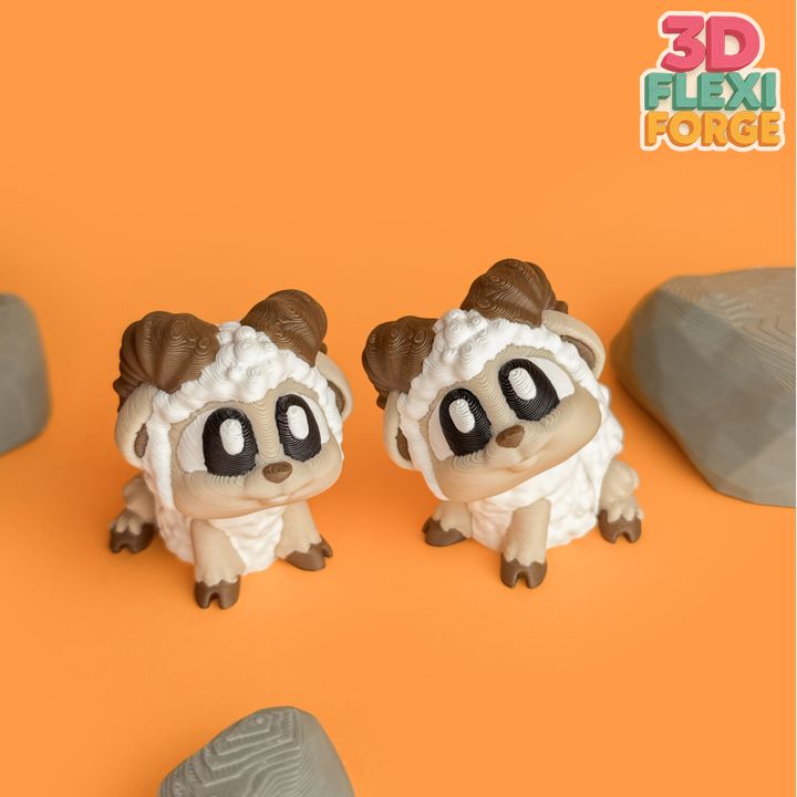 3D Printable Flexi Cute Ram Print-in-place & Keychain by 3D FLEXI FORGE
