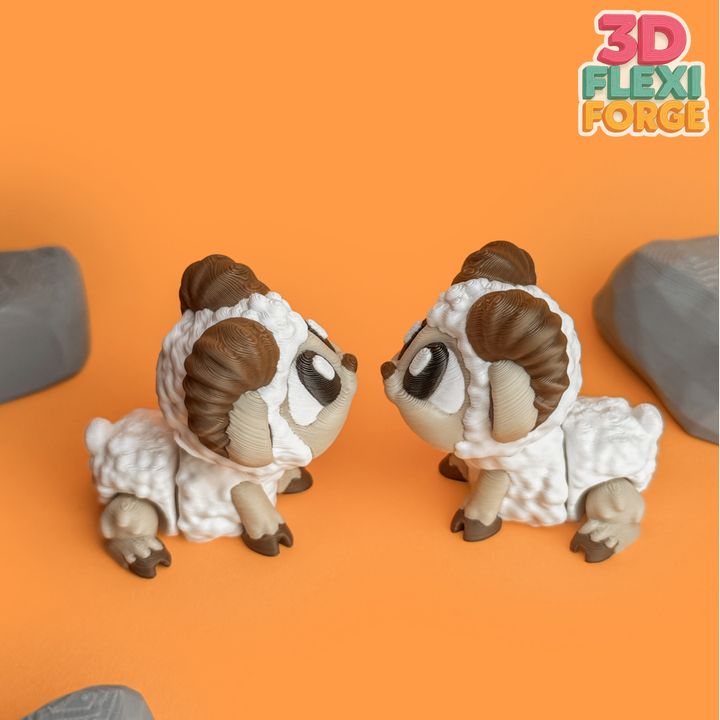 3D Printable Flexi Cute Ram Print-in-place & Keychain by 3D FLEXI FORGE