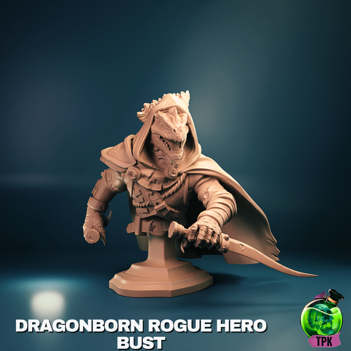 3D Printable Dragonborn Rogue Hero Bust by TPK Lab