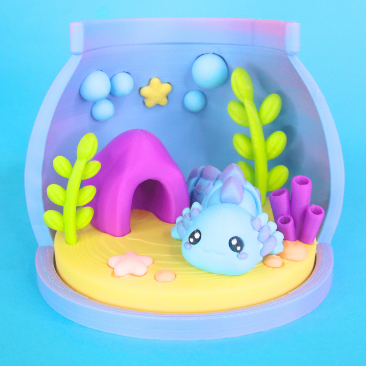 3D Printable Axolotl Fish Tank Display for Flexi fidgets by Quail Studio