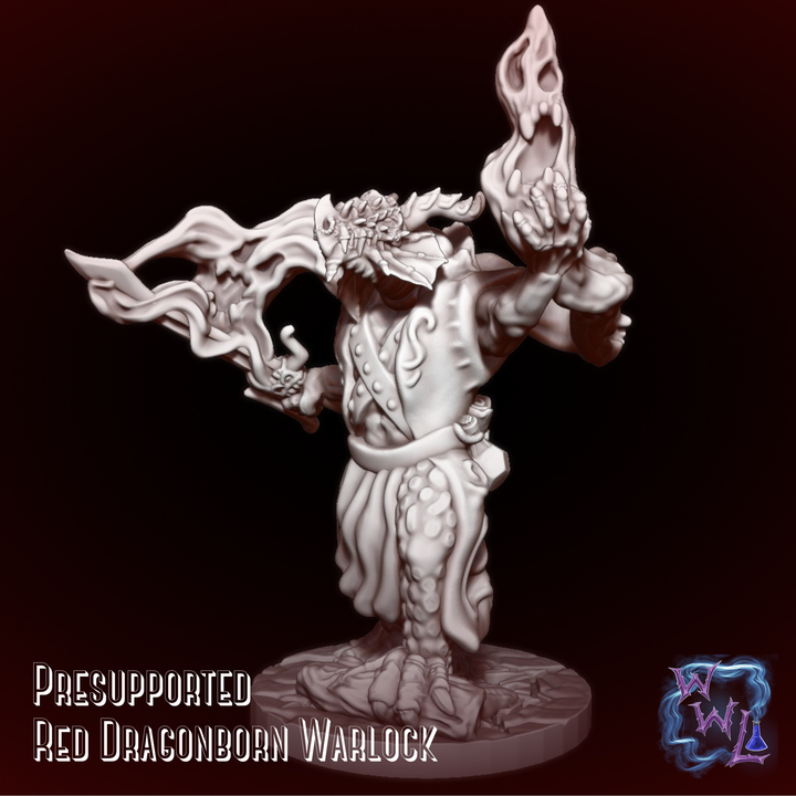 3D Printable Red Dragonborn Warlock | Presupported by Wicked Wizard Labs