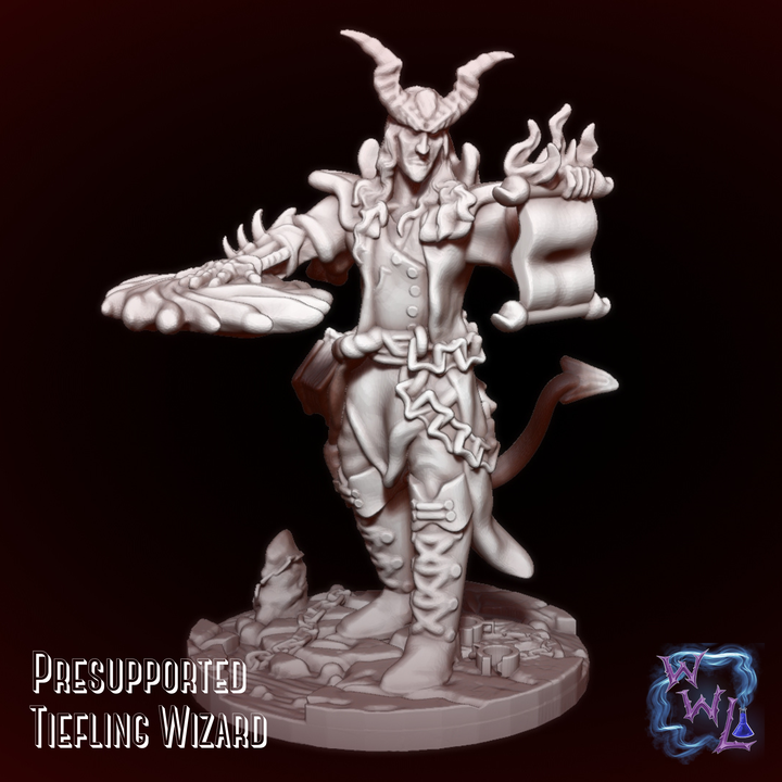 3D Printable Tiefling Wizard | Presupported by Wicked Wizard Labs