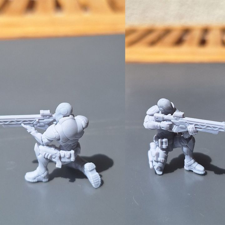 3D Printable Neo Templar - Tenebrite Commando aiming railgun, kneeling ...