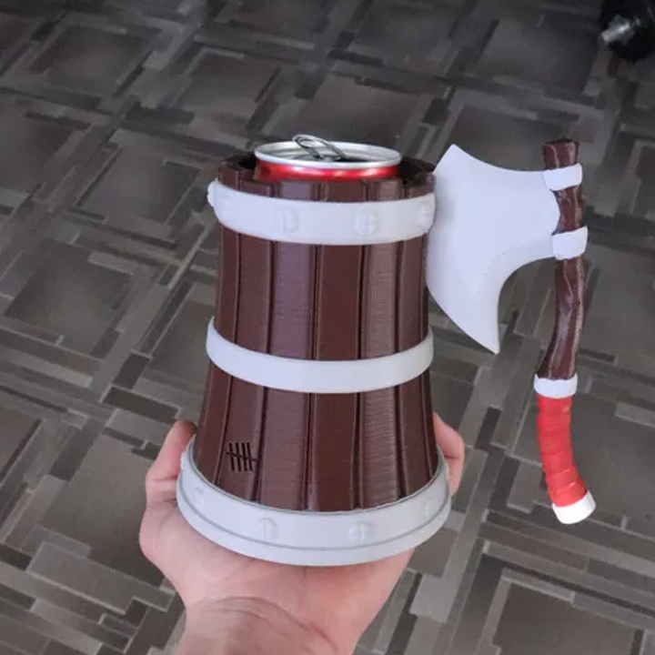 3D Printable barrel with an ax mug for can by Myron