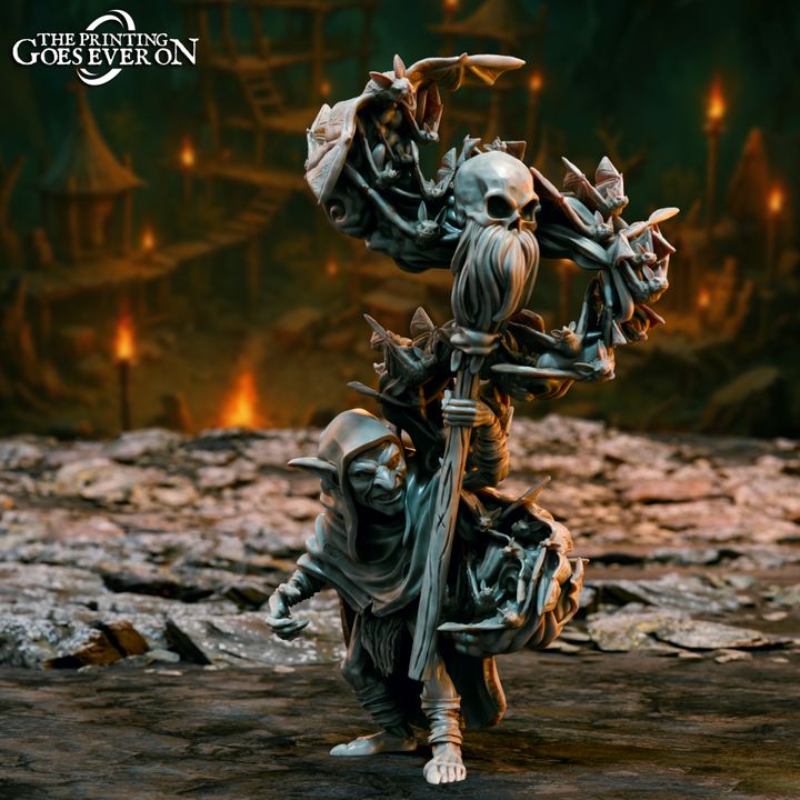 3D Printable Goblin Shaman with Bat Swarm by The Printing Goes Ever On