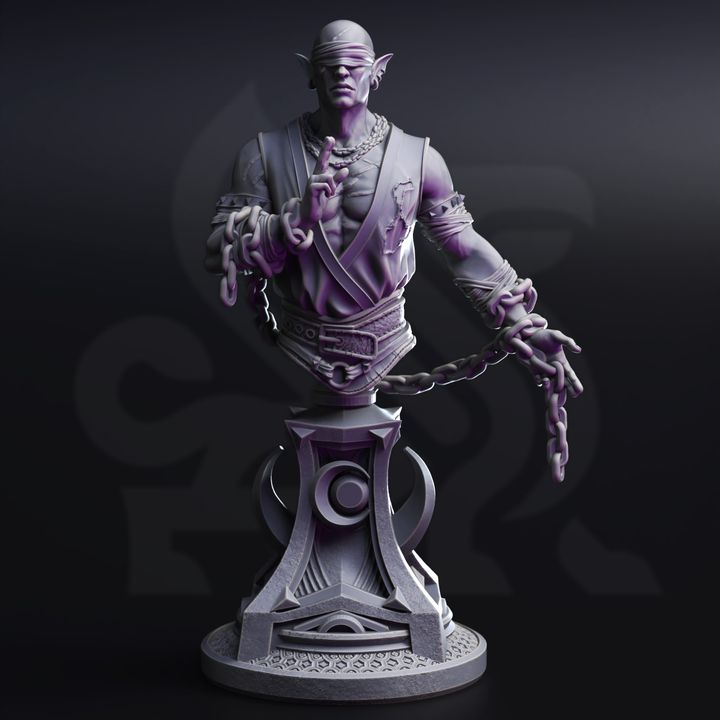3D Printable BUST Blind Drow Moon Monk - Uxas Vergos by DM Stash